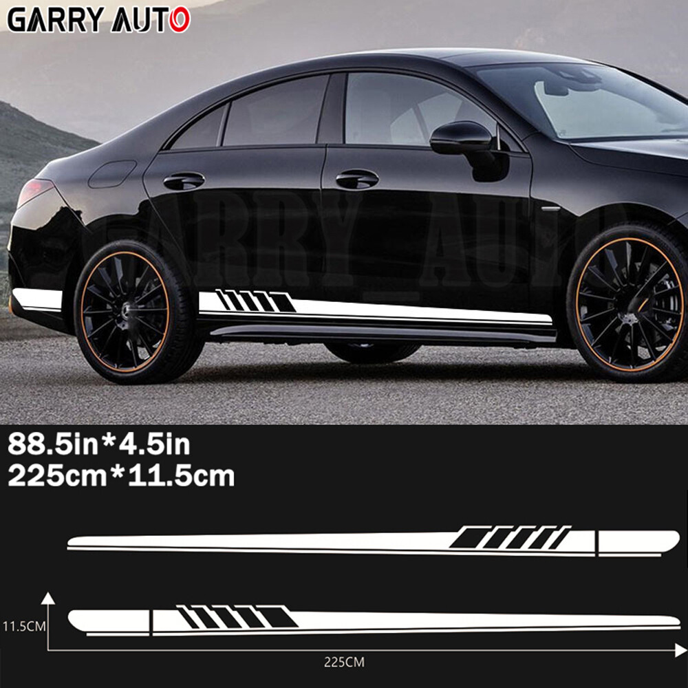 2pcs White Graphics Racing Stripe Car Body Side Molding Trim Decor ...