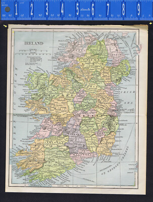 IRELAND- EUROPE - 1902 Antique Color Map | eBay