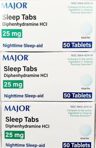 Major Sleep Tabs Nighttime Sleep Aid- 50 Tablets - 3 Pack -Exp Date 09 ...