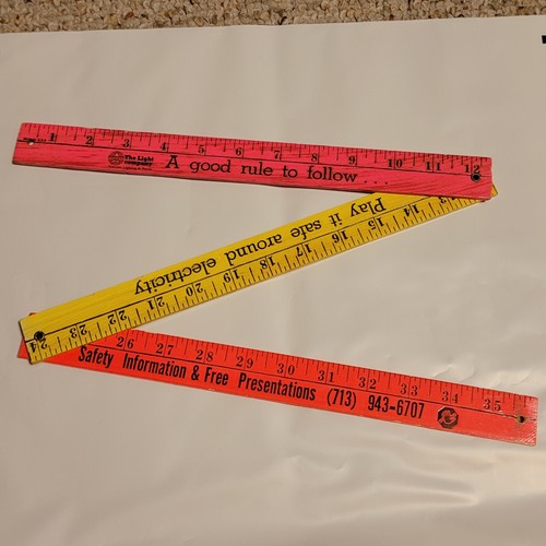 Vintage Tri-Fold Folding Ruler Yardstick Wood, Houston Light & Power ...