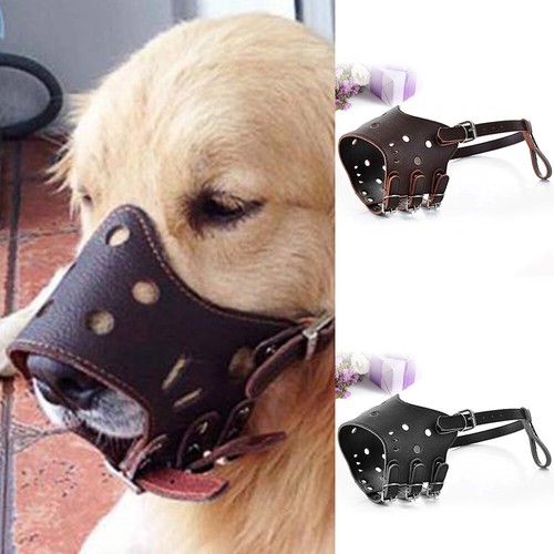 US Adjustable Anti-Biting Pet Dog Soft PU Leather Muzzles Mouth Mesh ...