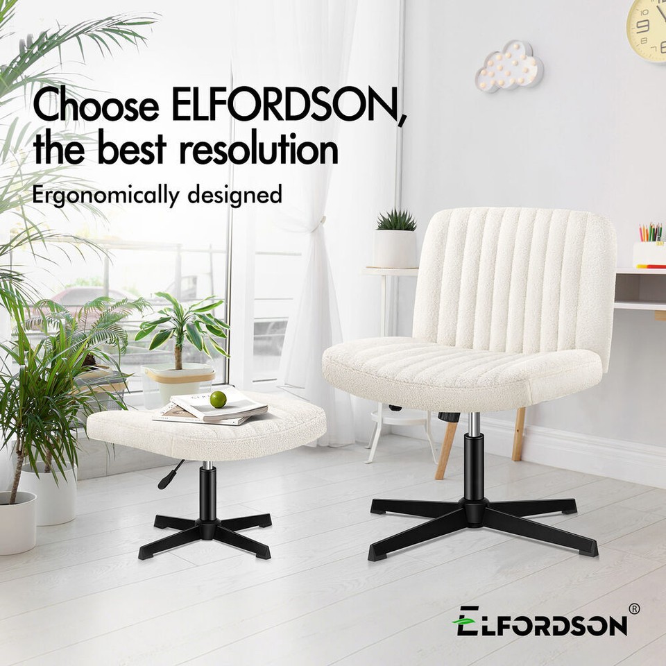 ELFORDSON Office Chair Computer Executive Seat Work Ottoman Boucle ...
