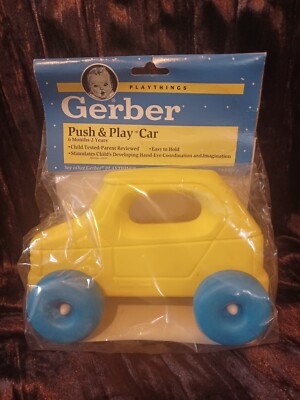 Vintage 1991 Gerber Products Co Blue Yellow Childrens Kids Toy Push Car ...