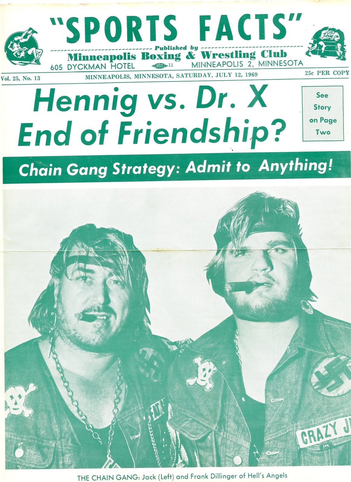 WRESTLING PROGRAM MINNEAPOLIS 7/12/1969 CHAIN GANG HENNIG DR.X LEROY ...