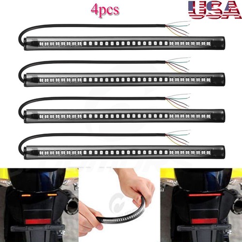 4 Flexible LED Strip 48LEDs Motorcycle Tail Brake Rear Turn Signal ...