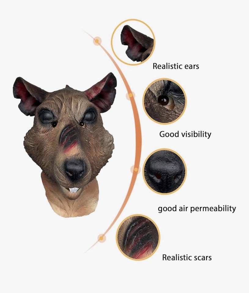 Scar Rat Head Realistic Latex Mask, Full Head Coverage, Halloween ...