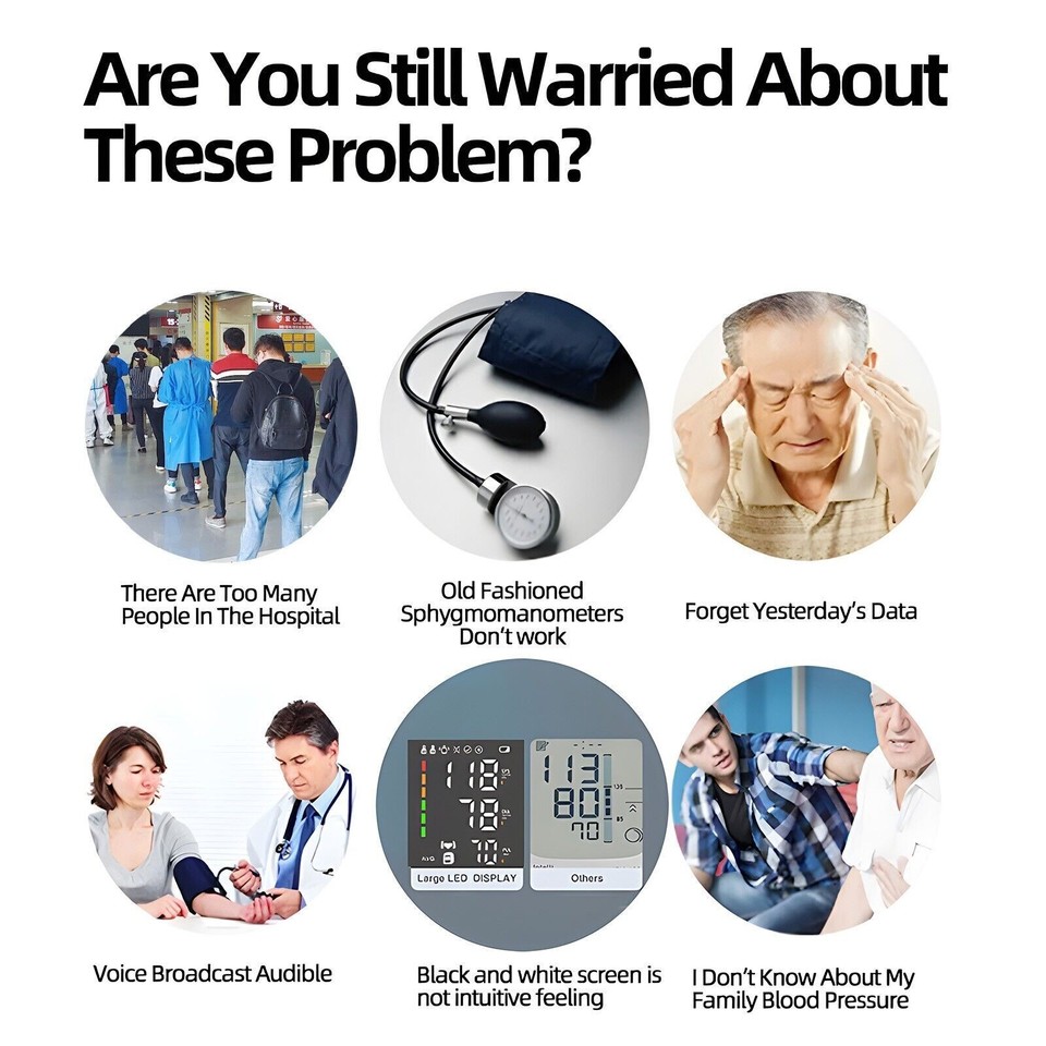 LED Digital Blood Pressure Monitor Upper Arm Heart Rate Monitor & BP ...