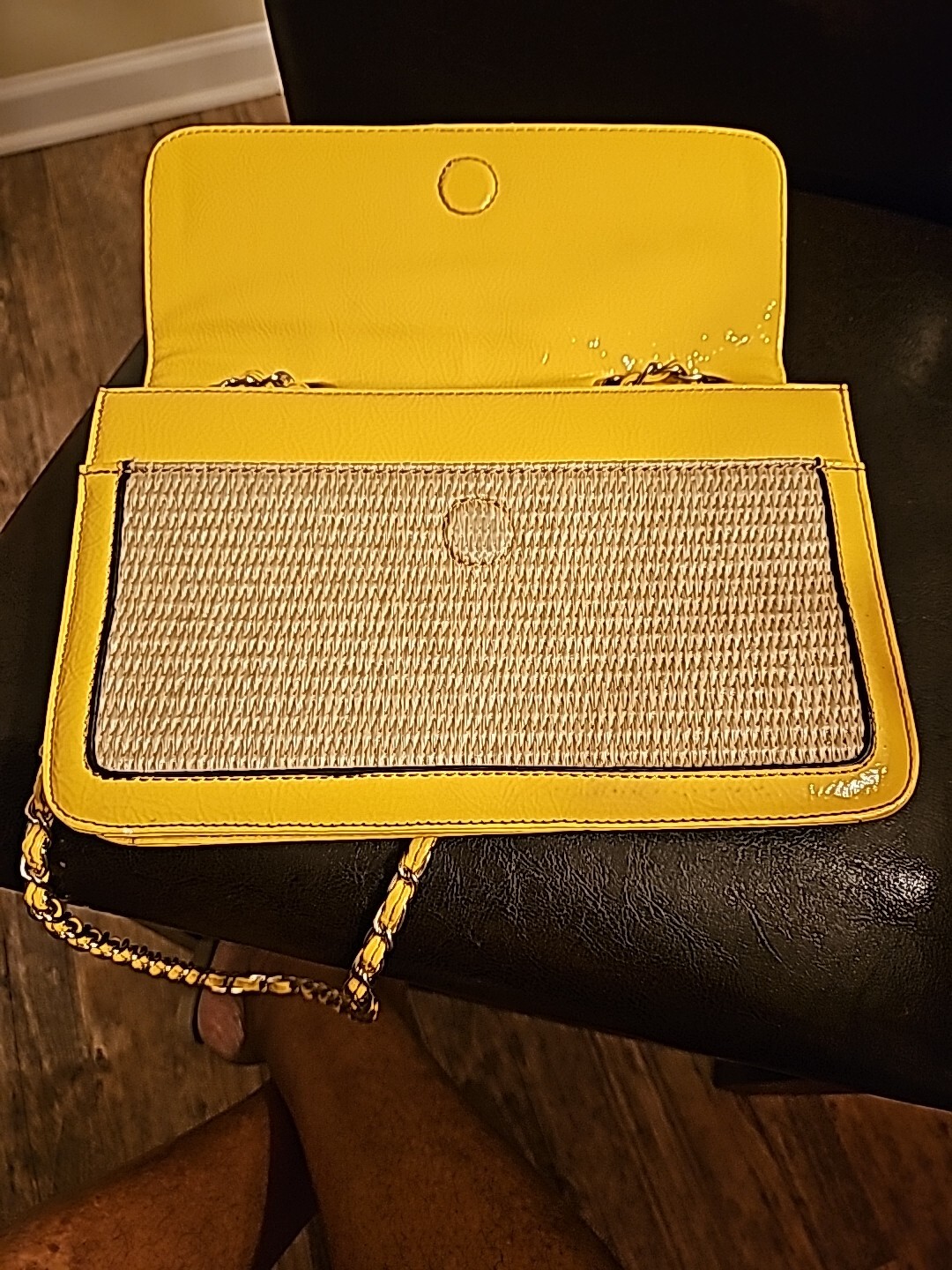 Anne Klein Straw Yellow Trim Chain Strap Handbag | eBay