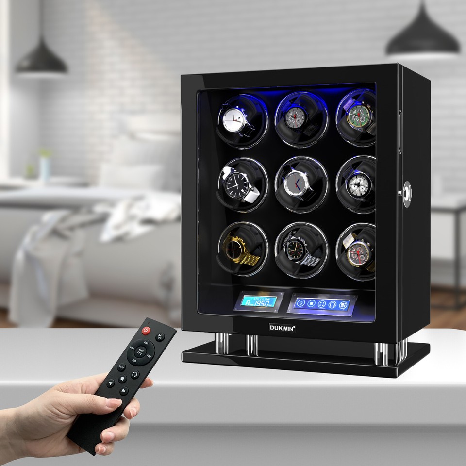 Automatic 3-12 Watch Winder Box Display Fingerprint Unlock LED LCD ...
