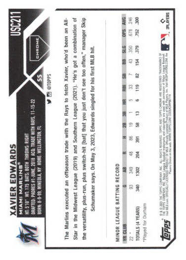 2023 Topps Chrome Update Baseball Xavier Edwards #USC211 Rookie RC | eBay