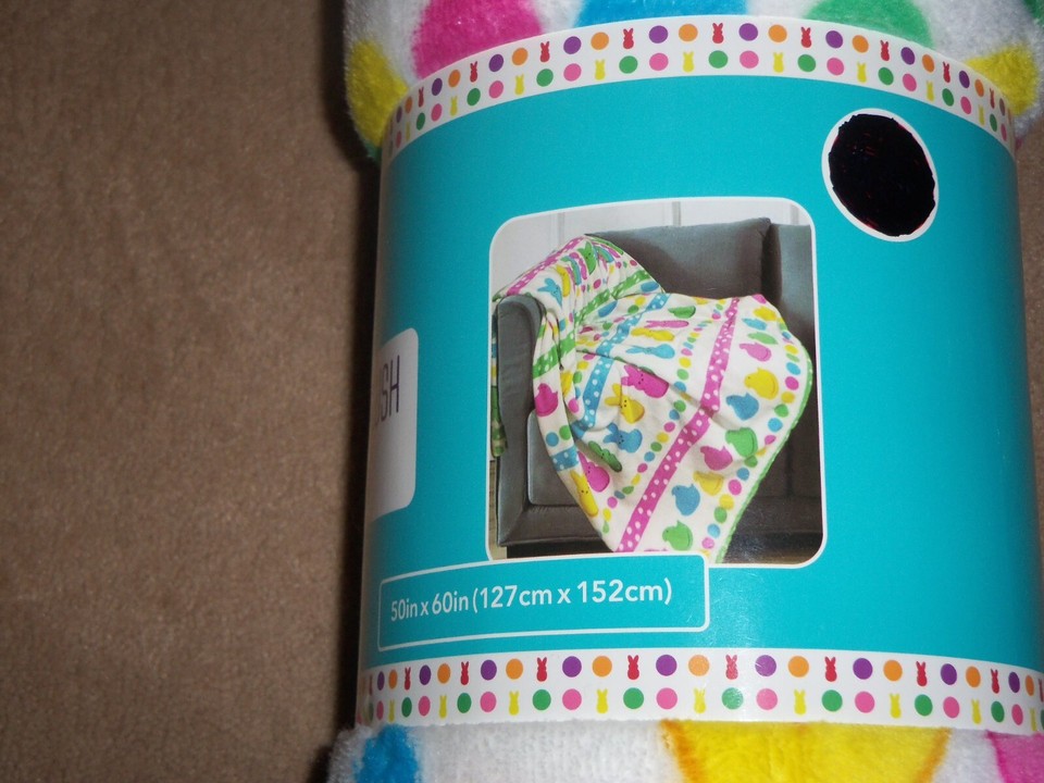 NEW, PEEPS Easter Colorful Bunnies & Chicks Plush Throw Blanket 50" X ...