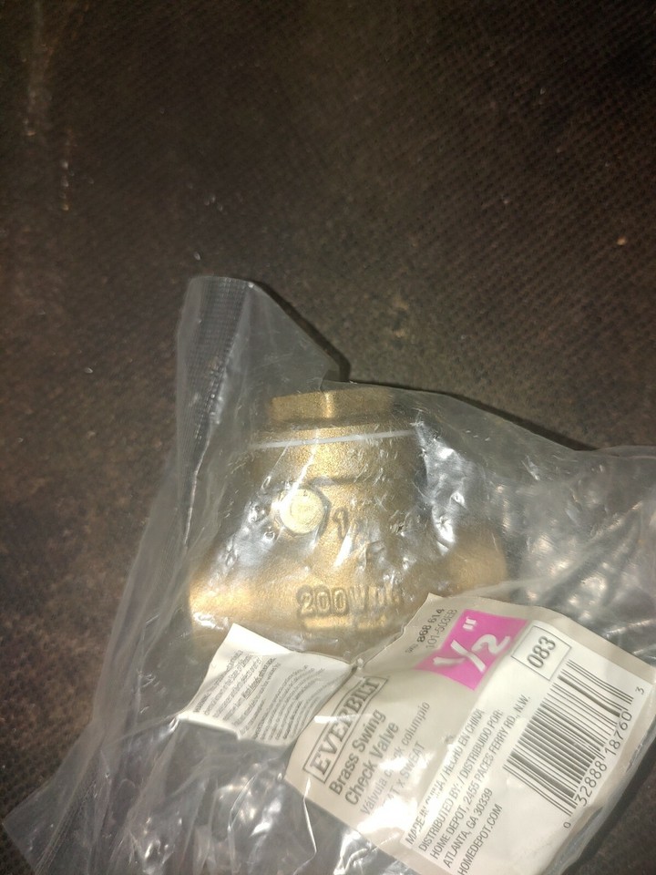 Everbilt 1/2" Brass Swing Check Valve, Sweat x Sweat, #101-503EB NEW ...