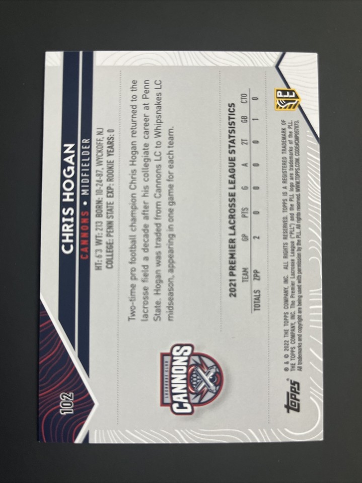 2022 Topps PLL Premier Lacrosse CHRIS HOGAN Atlas, Super Bowl LI & LIII ...