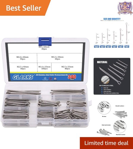 340-Piece Cotter Pin Clip Assortment 304 Stainless Steel Automotive ...