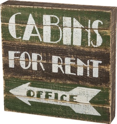 PRIMITIVE WOOD BOX SIGN~"Cabins For Rent Office"~Shelf Sitter/Wall Art ...