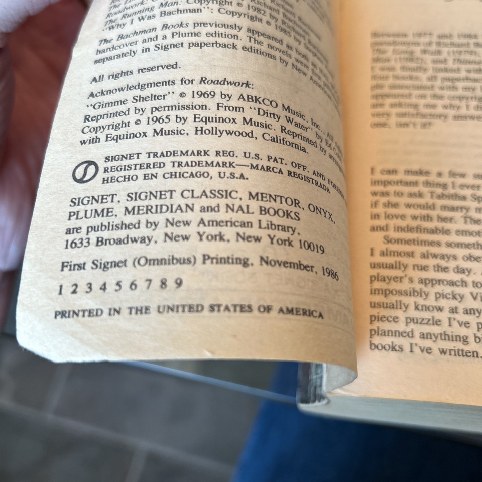 The Bachman Books by Stephen King Signet Print PaperBack Novel w/Rage ...