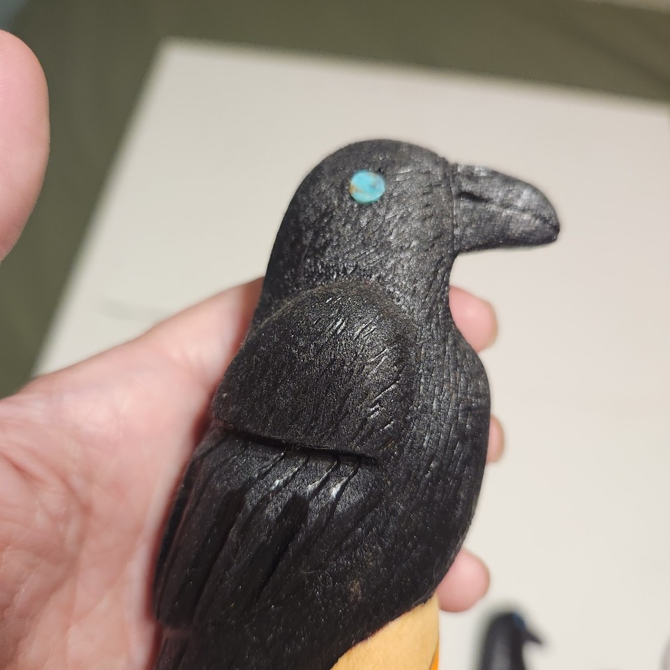 Allan Lewis Zuni Raven Carving Cottonwood Pueblo handmade fetish spirit ...