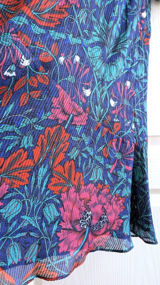 Warehouse x William Morris Multicolour Sparkle Puff Sleeve Midi Dress ...