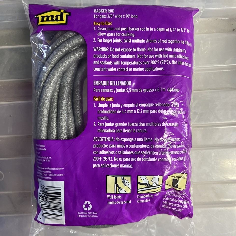 Brand:MD Backer Rod 3/8x 20ft Length (4pack 80ft Total) | eBay
