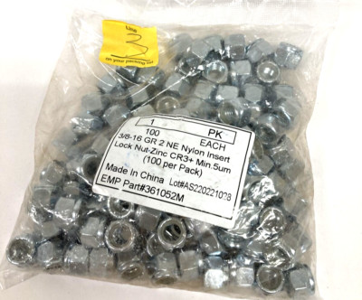 100 Count Zinc CR3+ Nylon Insert Hex Lock Nuts 3/8-16 GR 2 NE | eBay