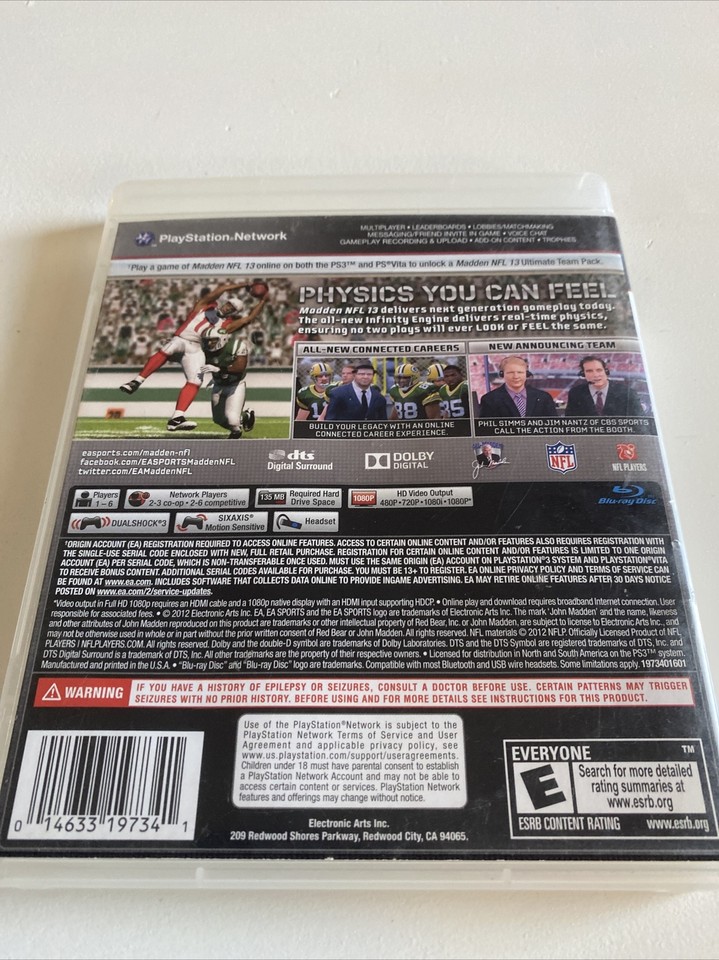 Madden NFL 13 (Sony PlayStation 3, 2012) Disc in Great Shape ...