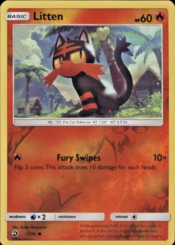 Litten Reverse Holo Pokemon Card 12/70 Dragon Majesty Set NEAR MINT | eBay