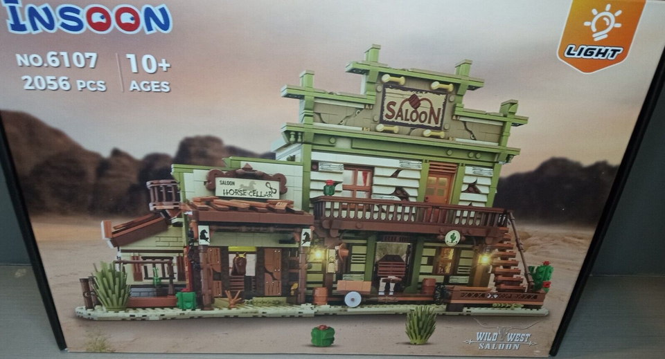 INSOON 2056 PCS Western Saloon Construction Mini Building Kit LED Light ...