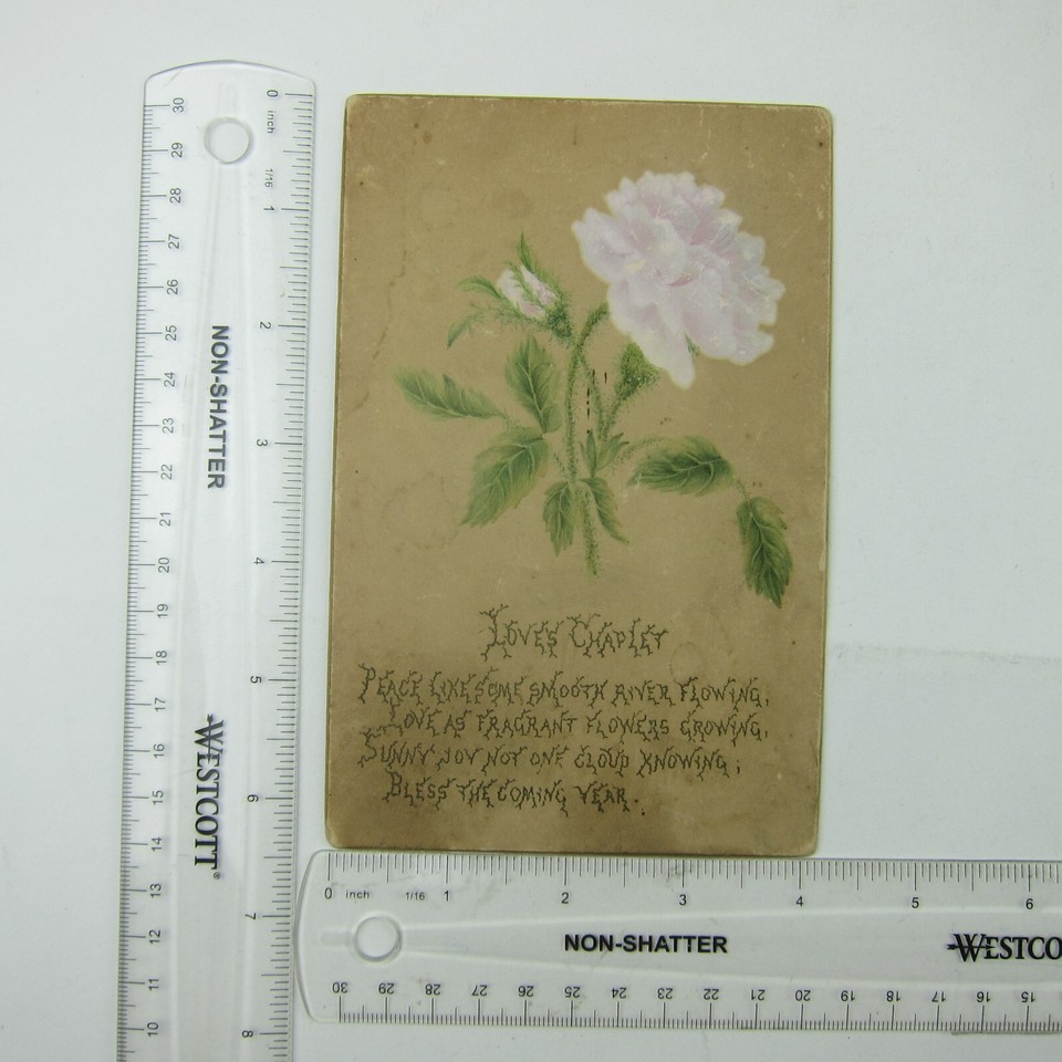 Victorian Greeting Card Peony Flowers Loves Chaplet Poem Bless the Year ...