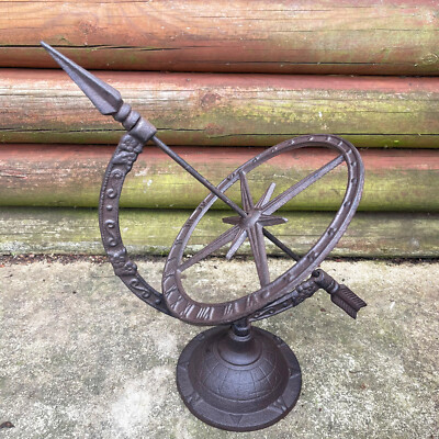 Cast Iron Armillary Antique Brown Garden Sundial Ornate Outdoor Heavy ...