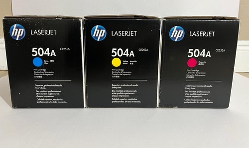 3 NEW HP LaserJet 504A Toner Cartridge Set (CMYK) CE251A CE252A CE253A ...