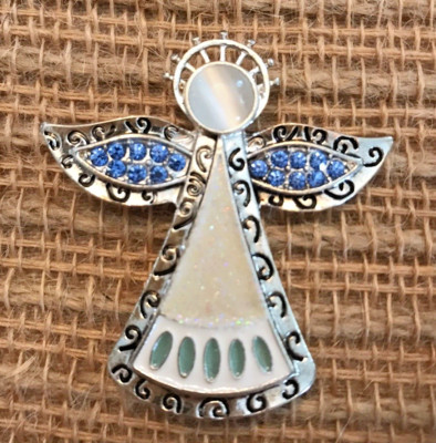Kenneth Cole Angel Pin Brooch in Silver Tone with Blue Rhinestone ...