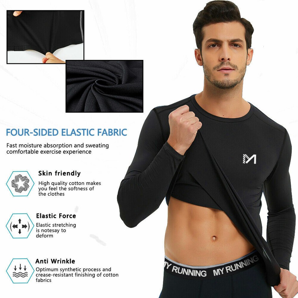 Mens Long Sleeve Compression Shirts Base Layer workout Running Shirts ...