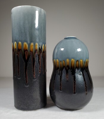 Blue Green Drip Glaze Vase Pair Cylinder & Bean By storehouse With ...