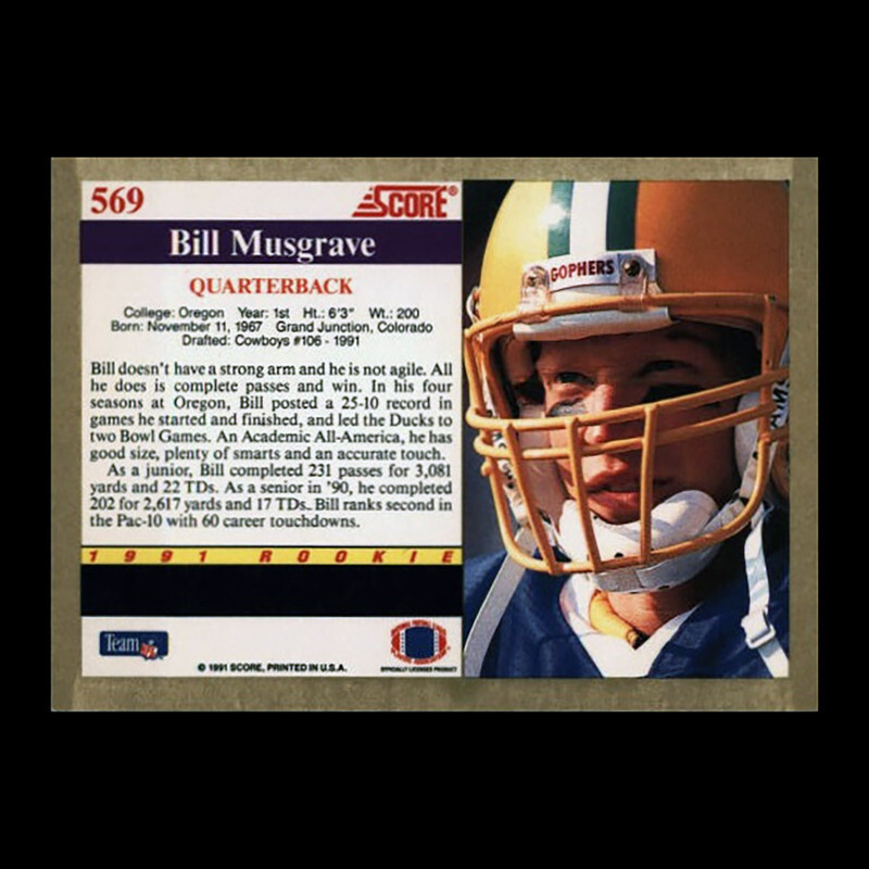 1991 Score Football #569 - Bill Musgrave RC Dallas Cowboys | eBay