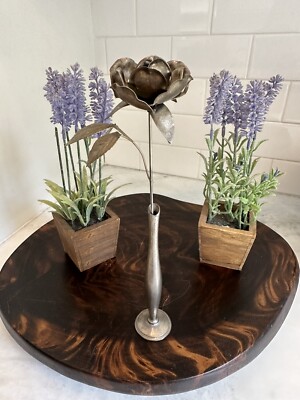 Vintage Mid Century Silver Metal Blooming Rose in Vase 10" | eBay