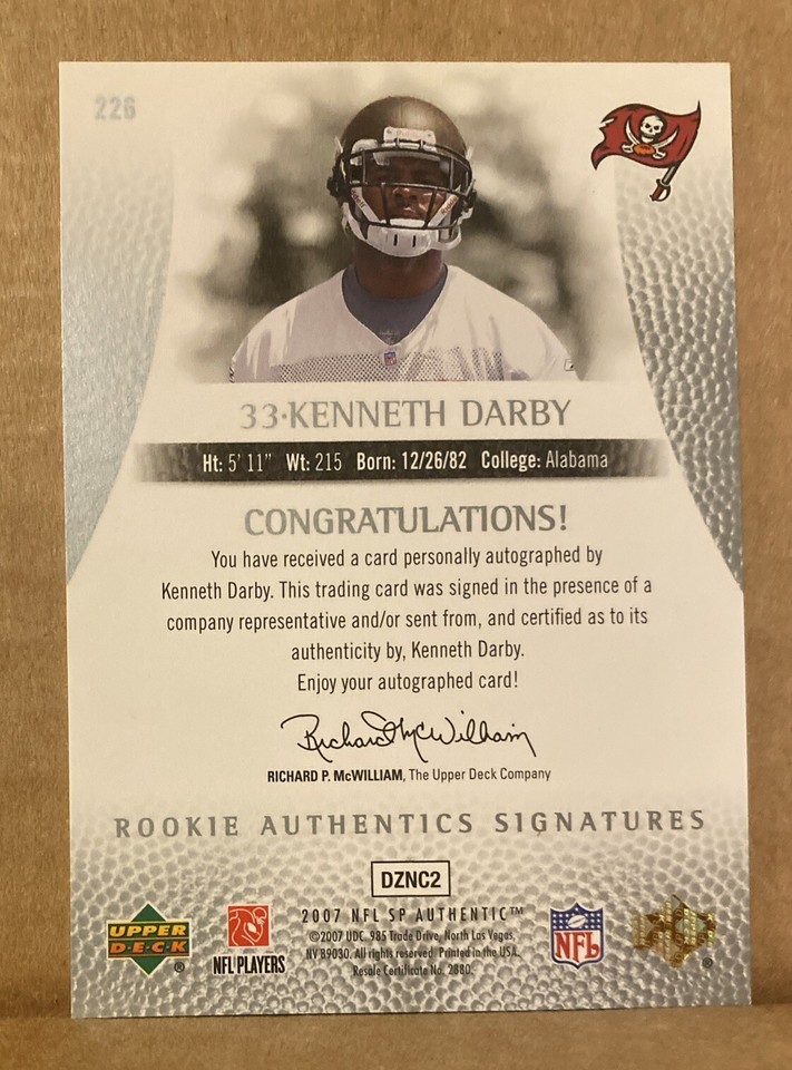 2007 SP Authentic #226 Kenneth Darby #734/1199 RC AUTO | eBay