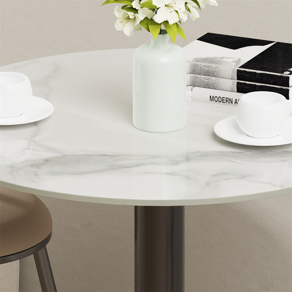 Luxury Round Bar Table Sintered Stone Bistro Pub Table Black/ Gold ...