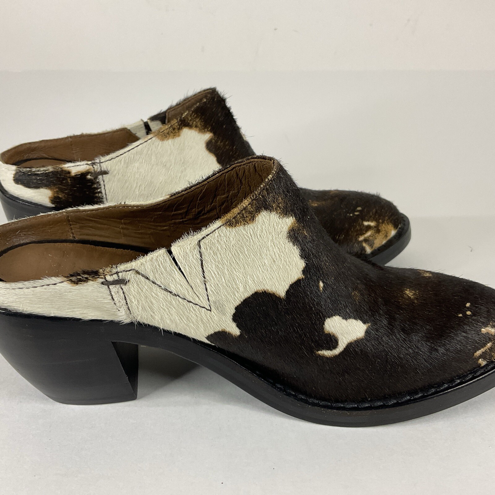 Frye Women's Cowhide Hair Leather Slip On Heel Mule Clog Western Size ...