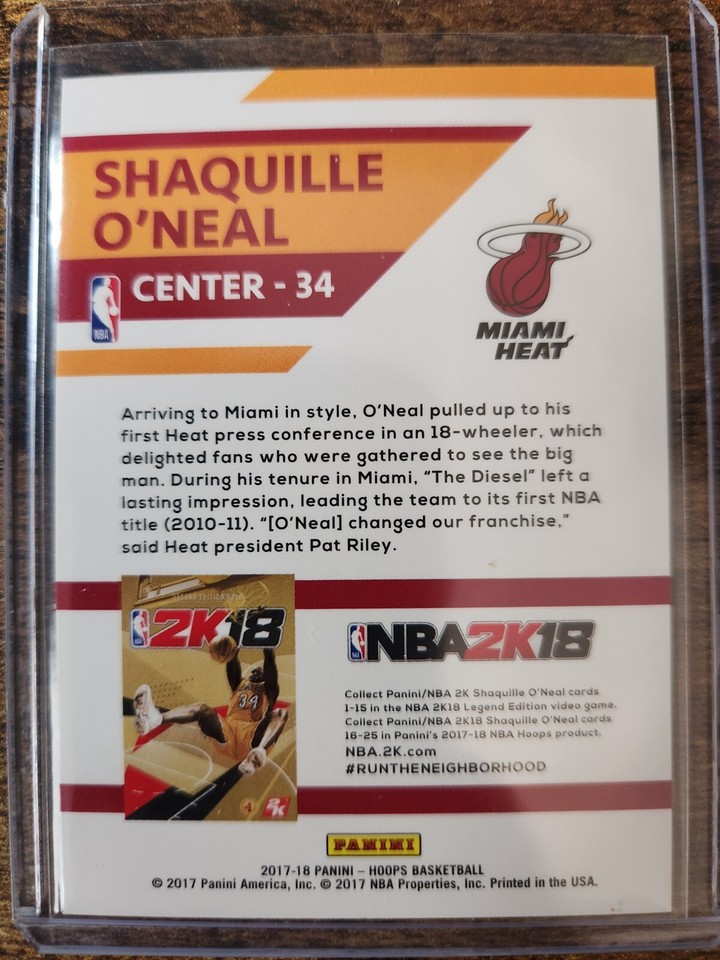 2017-18 NBA Hoops Shaquille O'Neal NBA2K18 Holo Foil #34 Miami Heat HOF ...