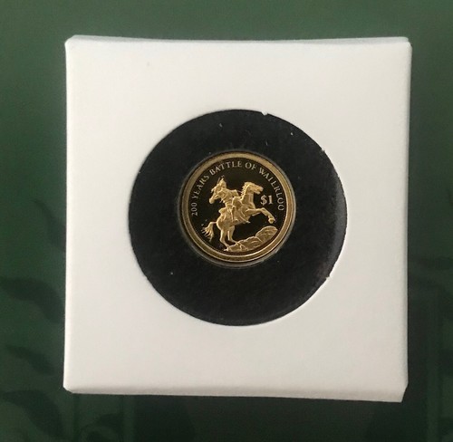 2015 SOLOMON ISLANDS $1 BATTLE OF WATERLOO GOLD COIN IN PROTECTIVE BOX ...