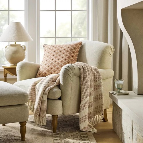 Square Geo Pattern with Striped Piping Peach-Threshold™ Design with ...