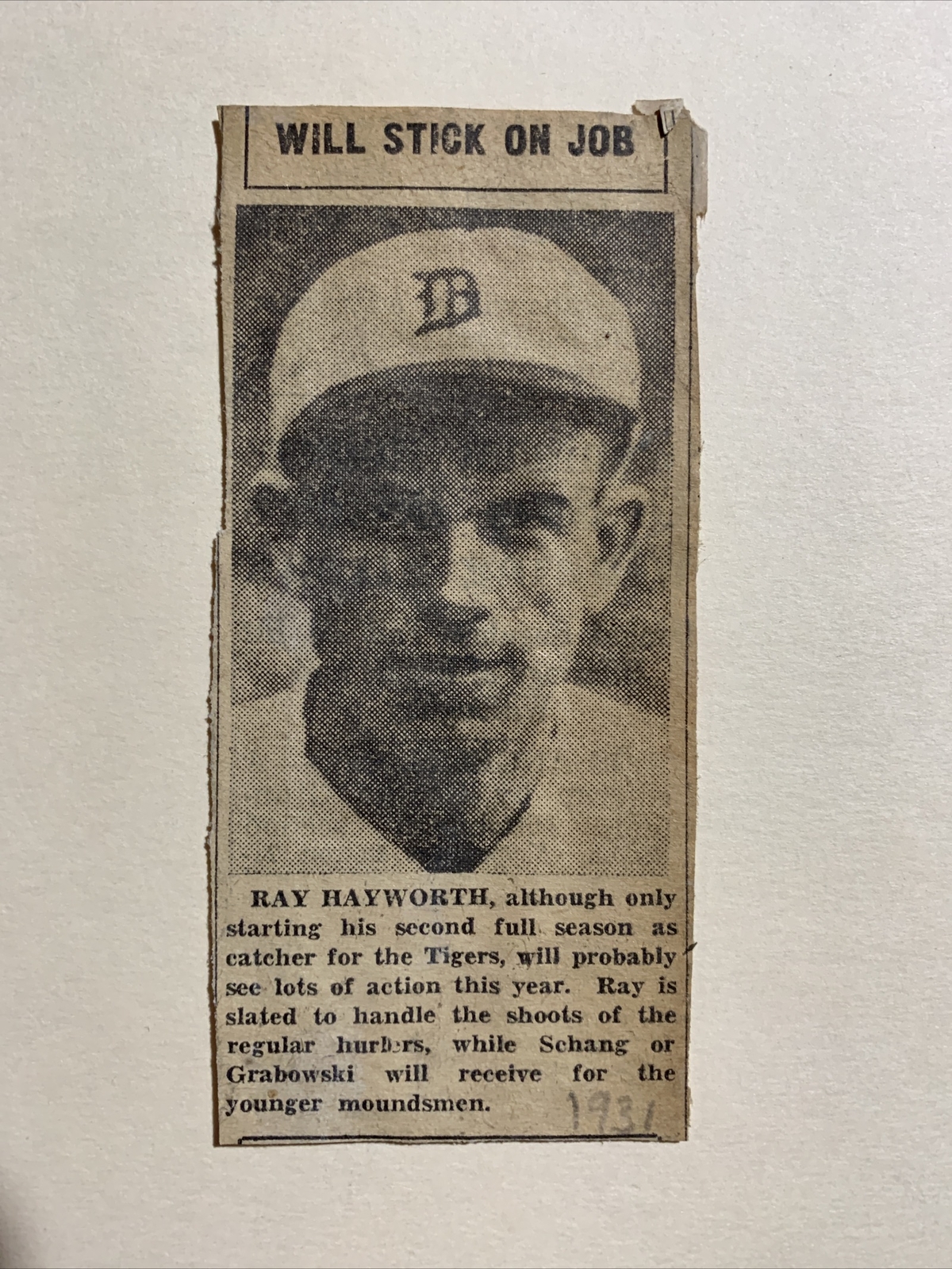 Ray Hayworth Detroit Tigers 1931 Sporting News Baseball 2X5 Panel | eBay
