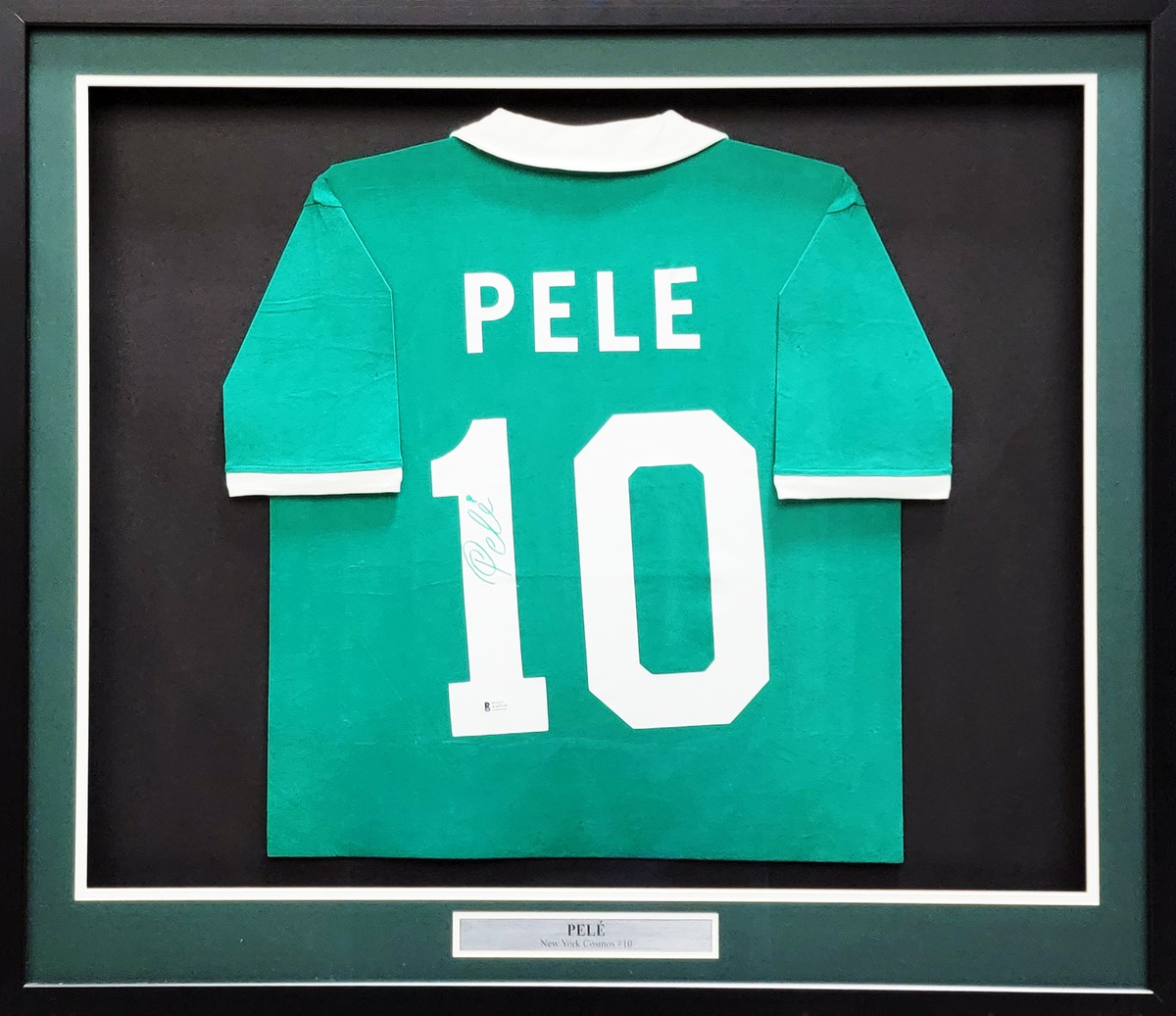Pele Number Pele Signed Jersey Green NY Cosmos Soccer #10 Brazil FIFA