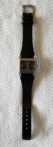 Mossimo Silver Tone Watch Black Dial & Leather Band 6"-7.5" New Battery ...