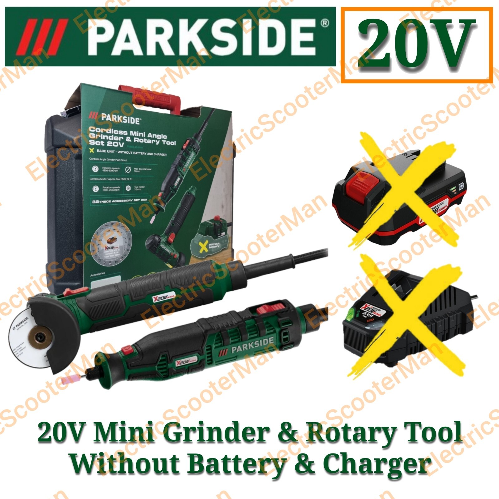 Parkside 20V Cordless 2in1 Mini Angle Grinder & Rotary Tool Set | eBay UK