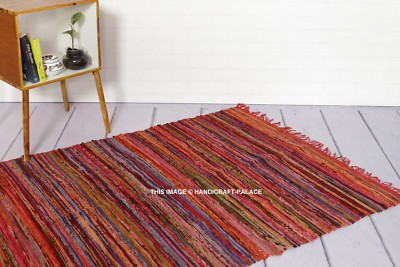 COTTON INDIAN 5'x7' FEET HANDMADE RAG RUG MULTI THROW WOOVEN DARI ...