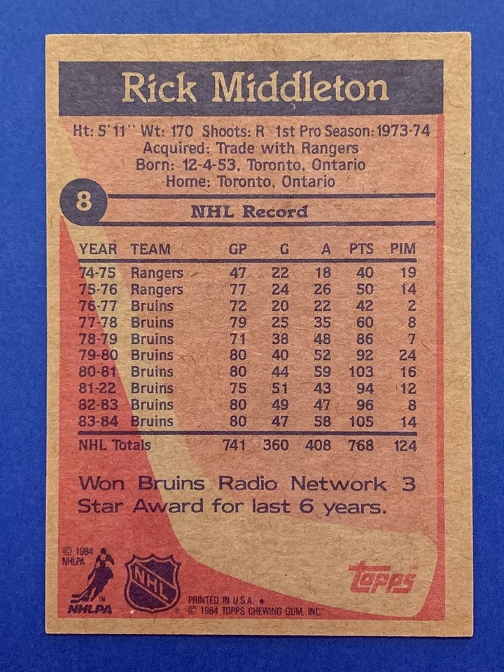 RICK MIDDLETON Signed 1984-85 Topps #8 Boston Bruins Autograph Auto | eBay