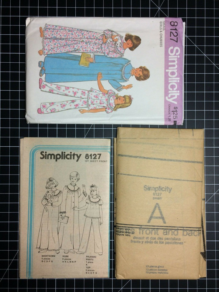 Simplicity #8127 ~ Pattern Nightgown Robe Pajamas ~ Child Small ~ FF UC ...