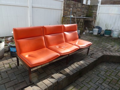 Arthur Umanoff Orange Vinyl Walnut Modular 3 Seat Sofa Madison ...
