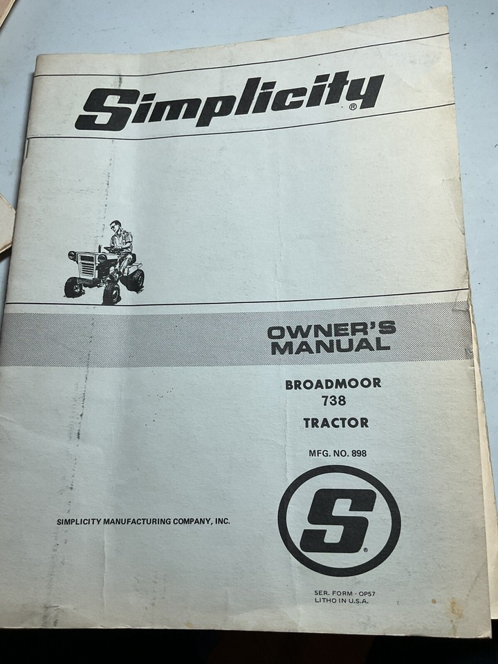 Simplicity Broadmoor 738 tractor owners manual Mfg No 898 original | eBay